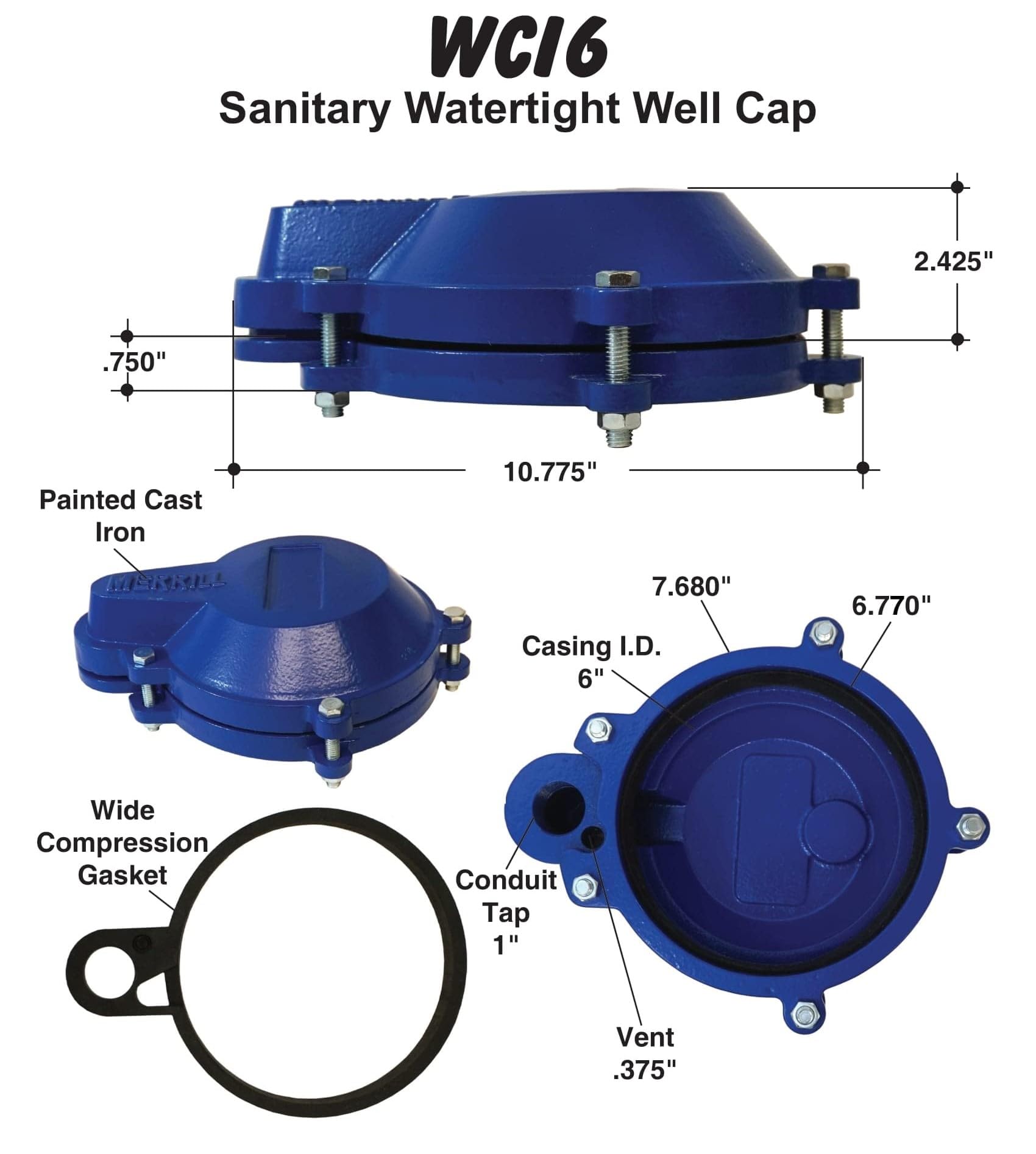 Merrill MFG WCI6 Water Tight Sanitary Well Cap, 6" Pitless