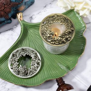 PH PandaHall 2 Pack Candle Topper Leaf Pine Candle Topper Shade Jar Lid Shade Sleeves for Jar Candles - Help Candle Melt Evenly and Look Great, 3.19 in Diameter(Antique Bronze & Antique Silver)