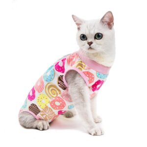 SMALLLEE_LUCKY_STORE Cat Professional Recovery Suit for Abdominal Wounds or Skin Diseases,E-Collar Alternative,Surgical After Surgery Wear Anti Licking for Small Medium Kitten Puppies,Donuts XL