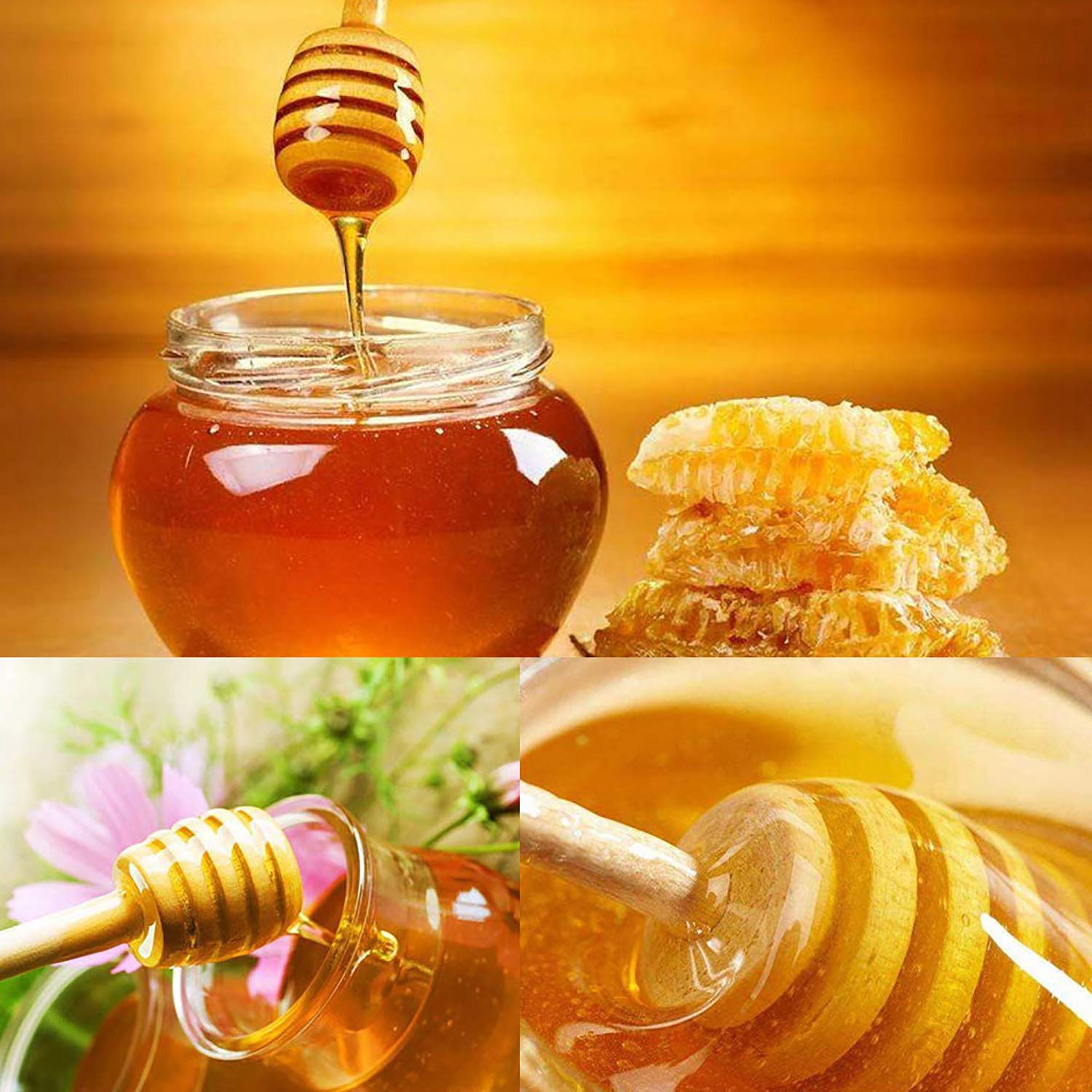 GIYOMI Honey Dipper Stick for Honey Jar Dispense Drizzle Honey,6 Pcs 6inch / 15cm Wood Honey Dippers Sticks - Honey Spoons - Honeycomb Stick