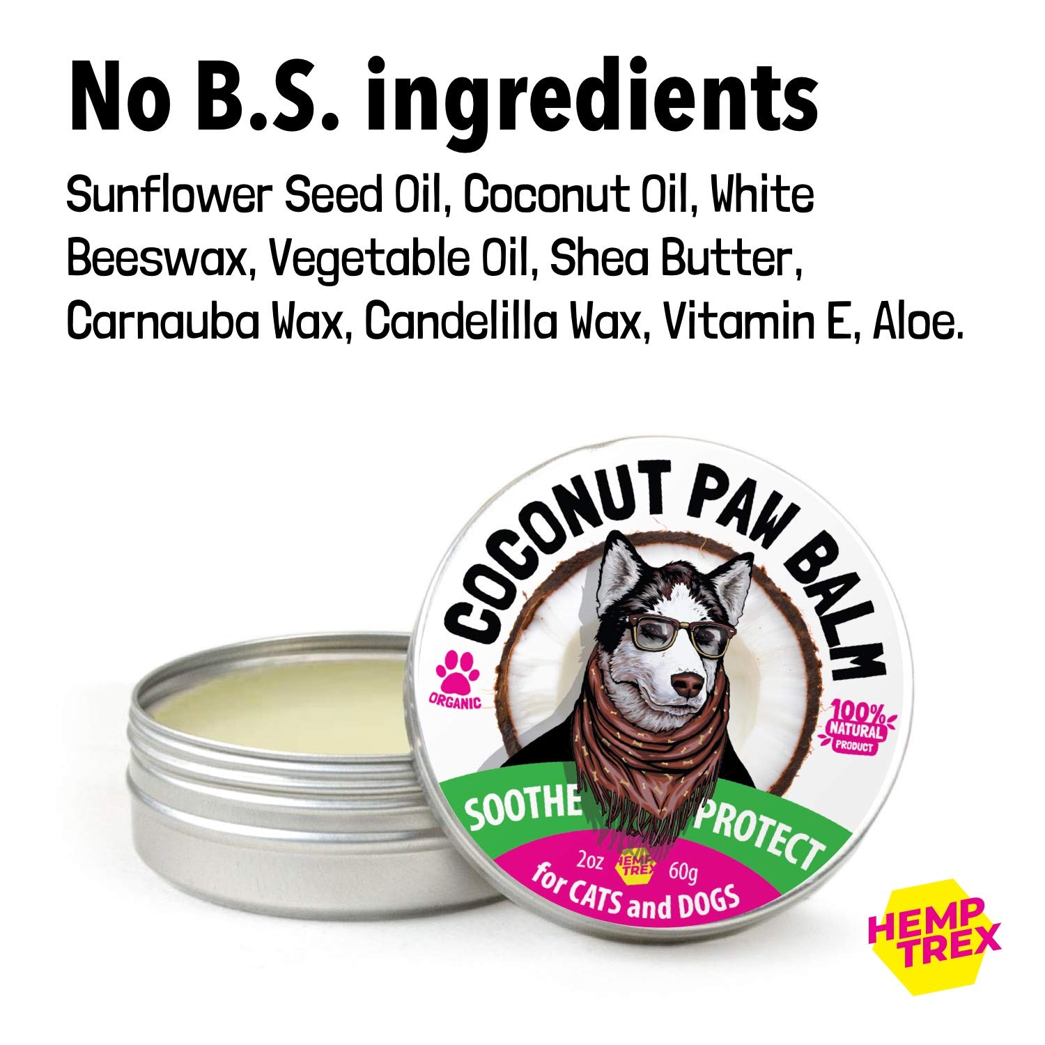 Dog Paw Balm Soother & Moisturizer 2 oz with Natural Shea Butter Coconut Oil Beeswax Heals and Repairs Cracked Dog Paws Snout & Elbows Snow & Dry Weather Protection Ointment Safe Invisible Barrier