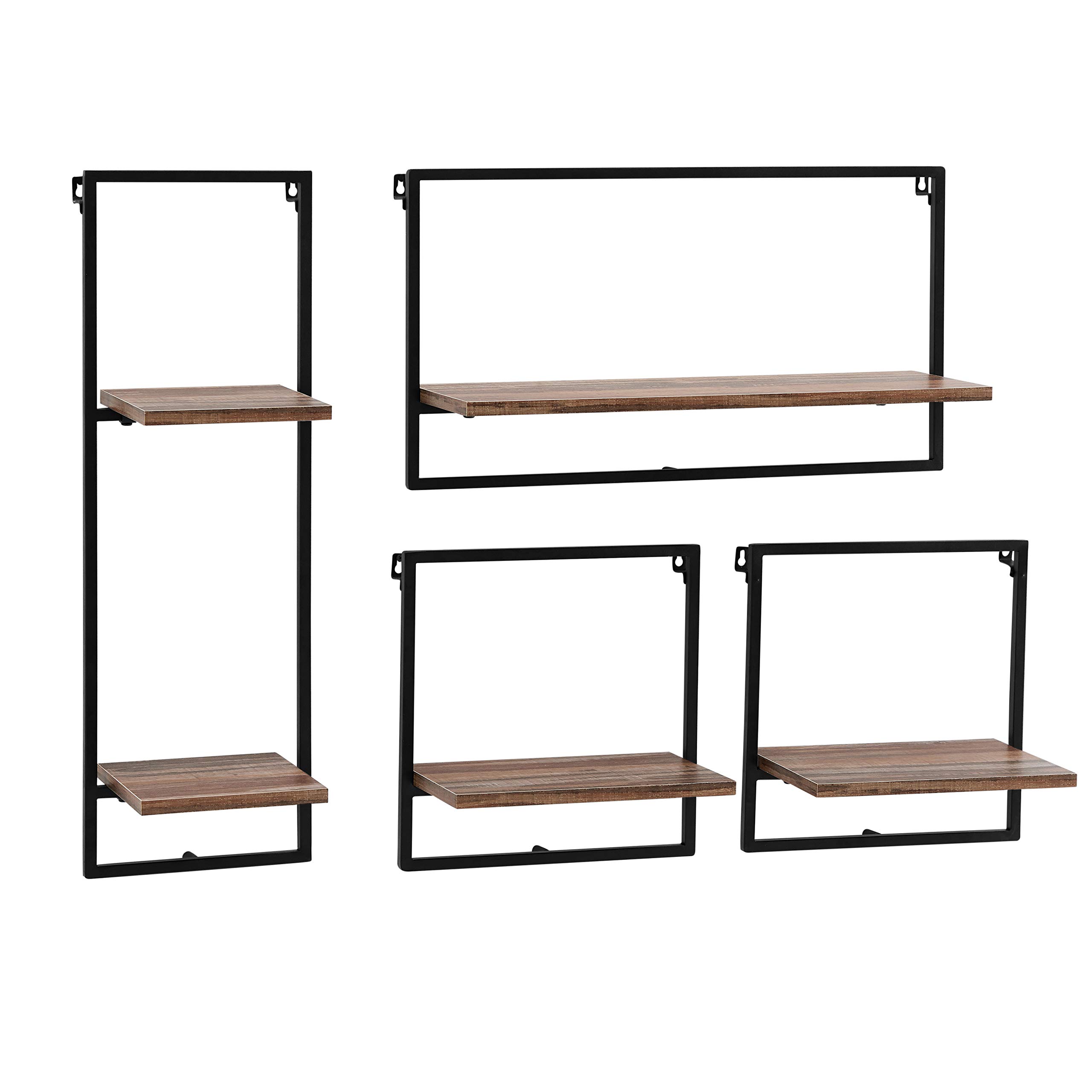 Danya B Framed Wall Art 4-Piece Modern Shelf Set - Metal Frame and MDF Shelves (Brown and Black)