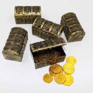 jiuchen mini pirate treasure chests, 10pcs vintage pirate jewelery storage box for kids children party supplies decor, party supplies decor store gold coins gems decoration candy box grab bag