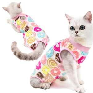 SMALLLEE_LUCKY_STORE Cat Professional Recovery Suit for Abdominal Wounds or Skin Diseases,E-Collar Alternative,Surgical After Surgery Wear Anti Licking for Small Medium Kitten Puppies,Donuts XL