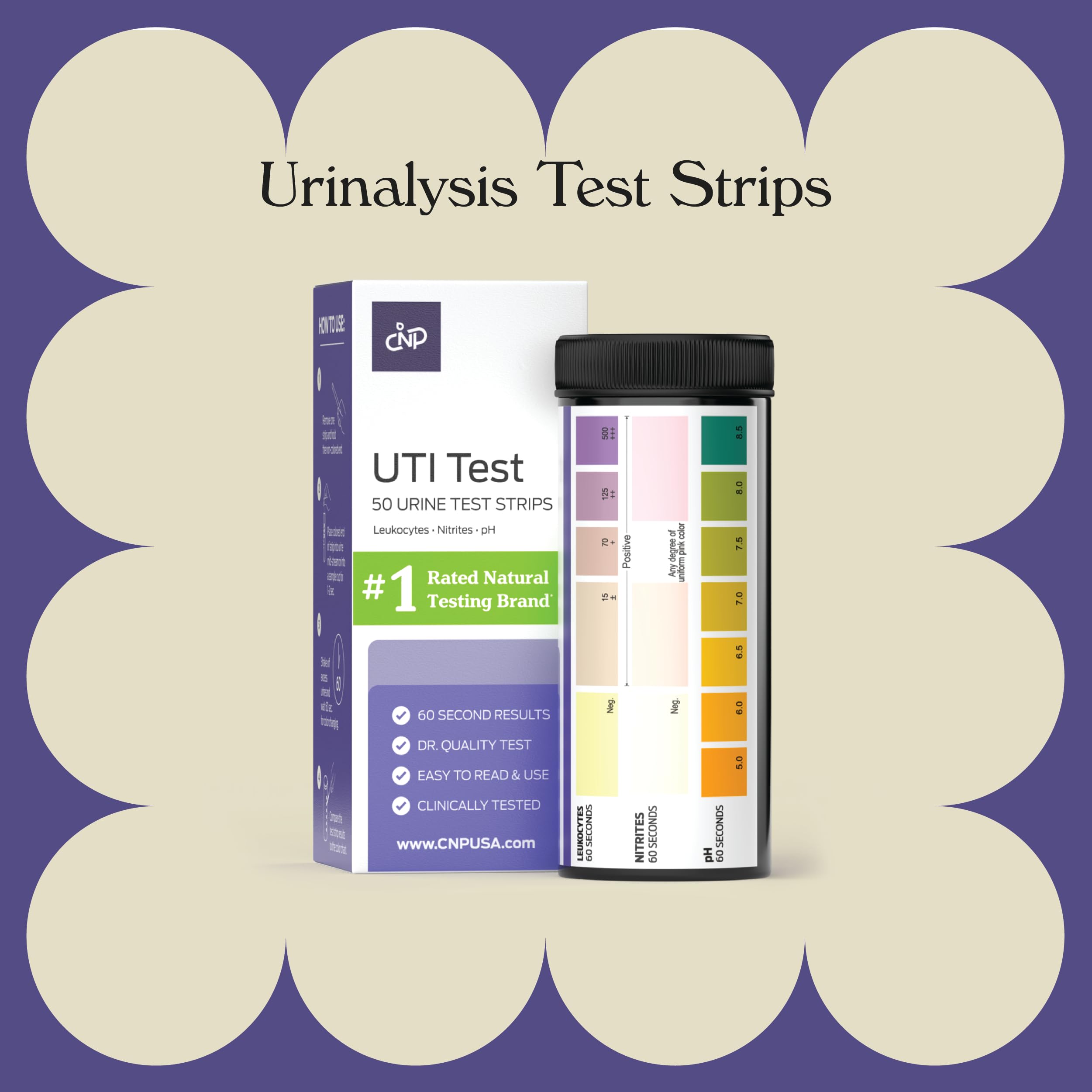 Complete Natural Products UTI Test Strips & Kit - UTI Testing Kit, 50 Count Test Strips for pH, Leukocytes, & Nitrites