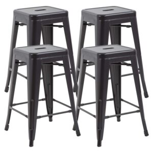 vnewone metal bar stools set of 4 counter height barstools stackable metal chairs high backless dining stool bar chair for indoor outdoor patio home kitchen (24", black)