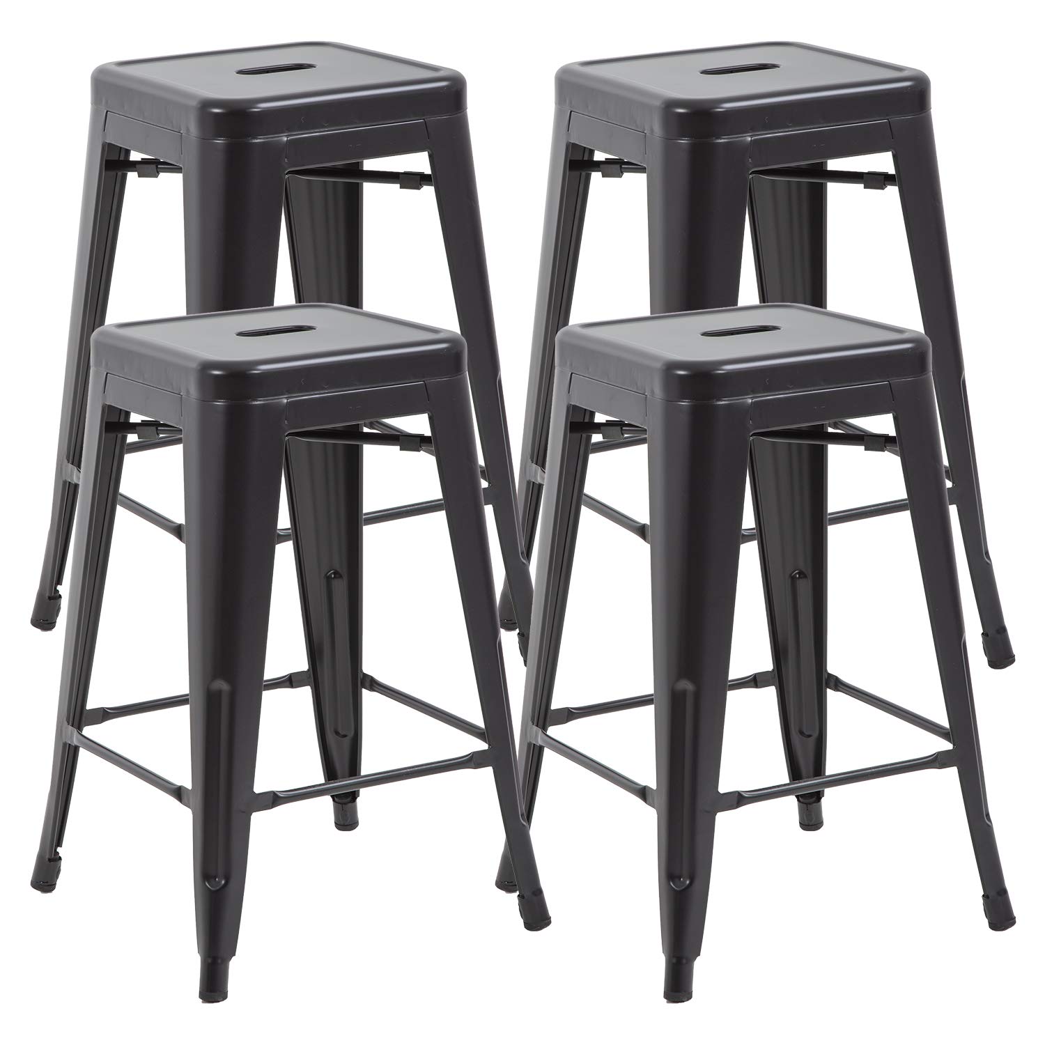 Vnewone Metal Bar Stools Set of 4 Counter Height Barstools Stackable Metal Chairs High Backless Dining Stool Bar Chair for Indoor Outdoor Patio Home Kitchen (24", Black)