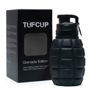 TUFCUP Spit Cup Spittoon for Chewing, Portable Reusable Spit Dipping Cup with Lid, Collapsible Spill Resistant Leak Proof Silicone Body Travel Spitter (Black)