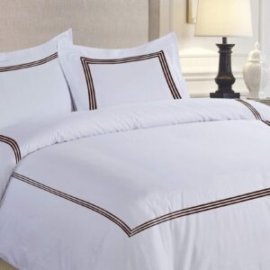 BedDecor 3 Piece 3 Line Embroidery Duvet Set with Zipper & Corner Ties 100% Egyptian Cotton 500 Thread Count Premium Hotel Quality Decorative Bedding (Chocolate,King/California King)