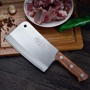 DENGJIA Heavy-Duty Cleaver 7.5 Inch Chinese Bone Chopper Knife With Full Tang Wooden Handle Butcher Knife for Bones