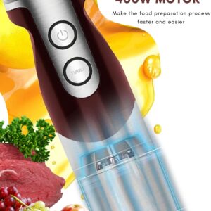 MegaWise Pro Titanium Reinforced 5 in1 Immersion Hand Blender, Powerful with 80% Sharper Blades, 12 Speed Corded Blender, Including 500ml Chopper, 600ml Beaker, Whisk and Milk Frother