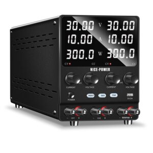 nice-power dual dc power supply variable: 30v 10a adjustable switching regulated series (60v 10a) parallel (30v 20a) high precision 5v/2a usb port bench lab power supplies