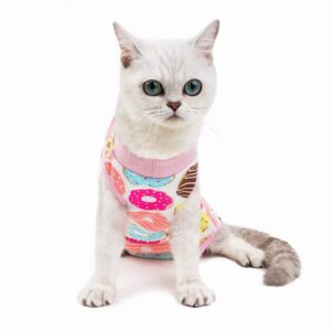 SMALLLEE_LUCKY_STORE Cat Professional Recovery Suit for Abdominal Wounds or Skin Diseases,E-Collar Alternative,Surgical After Surgery Wear Anti Licking for Small Medium Kitten Puppies,Donuts XL