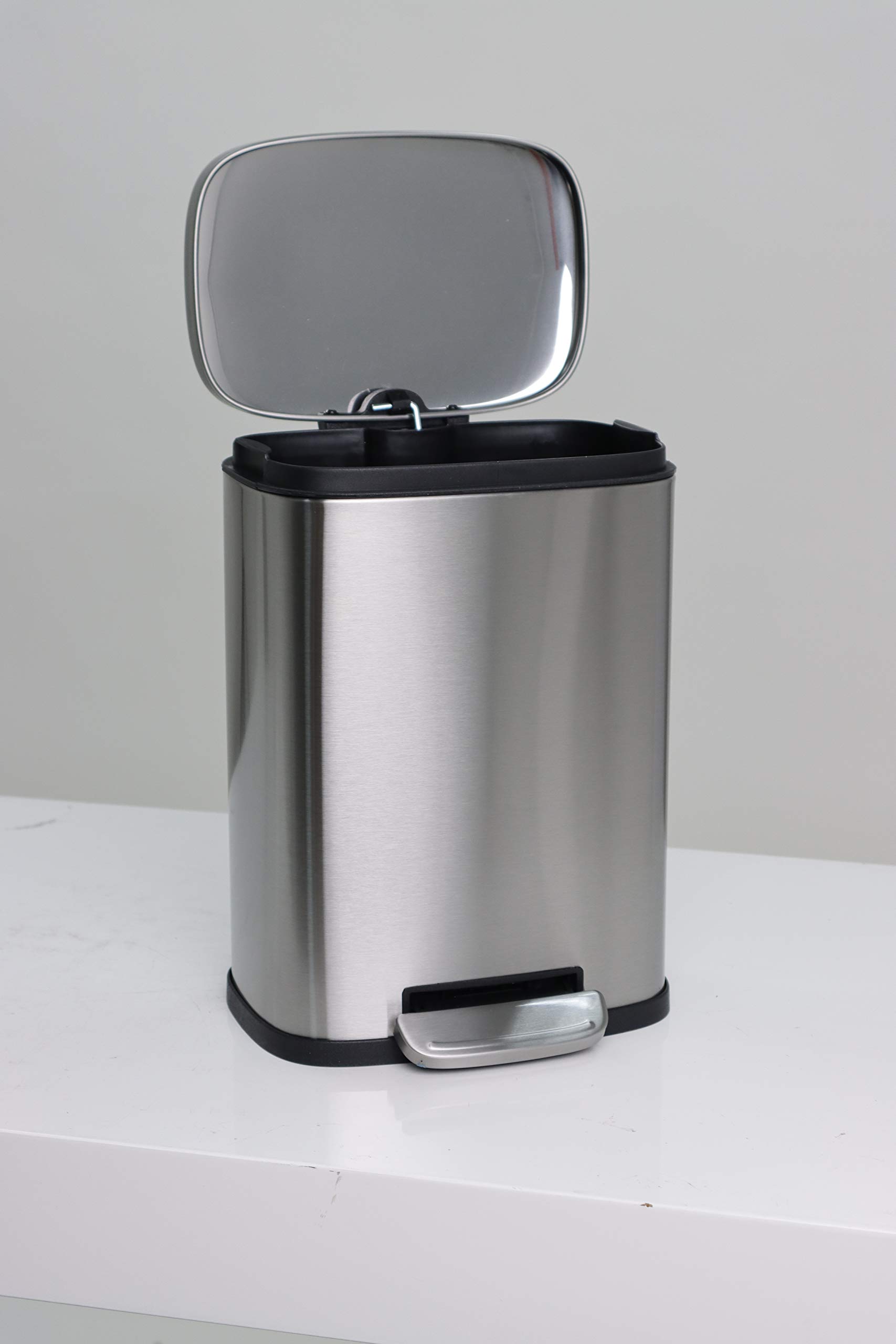 Eviva Totti 1.3 Gallon Stainless Steel Matte Finish Rectangular Trash Can with Soft Closing Lid