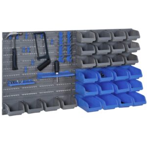 durhand 44 piece wall mounted pegboard tool organizer rack kit with various sized storage bins, pegboard, & hooks, blue