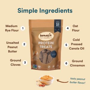 Benefit Biscuits, All Natural Dog Treats, Certified Vegan, Non GMO, Wheat Free, Healthy Dog Biscuits, Made in USA (Peanut Butter, Large Bag (1lb))