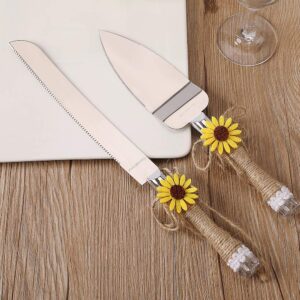 ShellKingdom Cake Knife Server Set, Cake Cutlery Knife and Shovel with Fashion Craft Baroque, Stainless Steel Silverware for Personalized Weddings, Birthday, Party, Christmas (Sunflower)