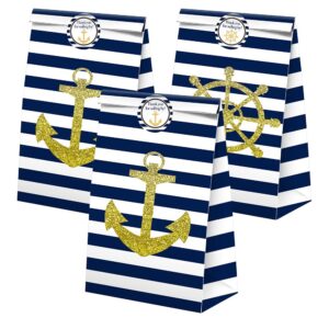 SamPartyShop Nautical Goodie Bags - 24 Pcs Nautical Party Favors Candy Bags with Stickers, Nautical Goody Gift Treat Bags Nautical Themed Birthday Party Supplies