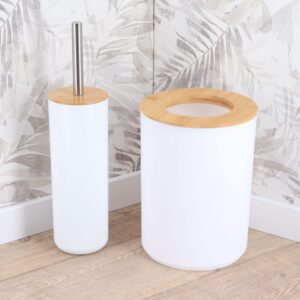 EVIDECO French Home Goods White Bathroom Trash Can Padang Bamboo Top 1.3 Gal - Stylish and Sustainable 5L Waste Solution