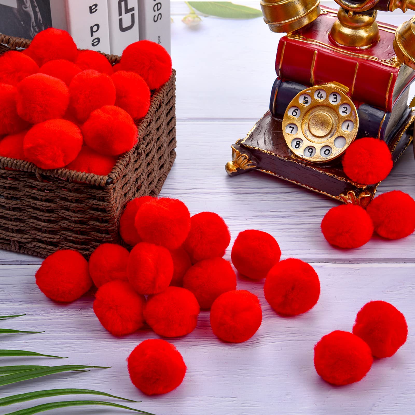 40 Pieces Christmas Red Pom Poms Crafts Acrylic Pom Poms Balls Costume Pompoms Decorations for DIY Hobby Supplies Christmas Holiday Costume Accessories Party Decorations, 1.5 Inch, Over 6 Years Old