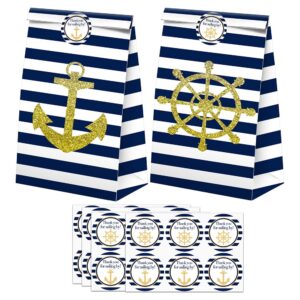 sampartyshop nautical goodie bags - 24 pcs nautical party favors candy bags with stickers, nautical goody gift treat bags nautical themed birthday party supplies