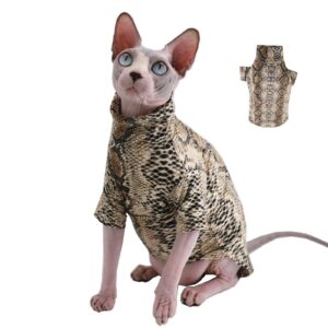 limited edition cool sphynx hairless cat summer snake skin pattern cotton t-shirts pet clothes, round collar vest kitten shirts sleeveless, cats & small dogs apparel (l (6.6-8.8 lbs), black)