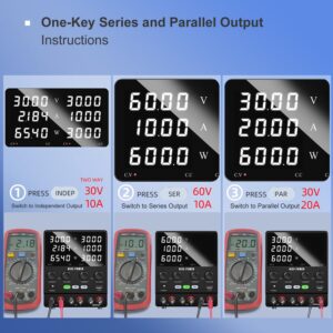 NICE-POWER Dual DC Power Supply Variable: 30V 10A Adjustable Switching Regulated Series (60V 10A) Parallel (30V 20A) High Precision 5V/2A USB Port Bench Lab Power Supplies