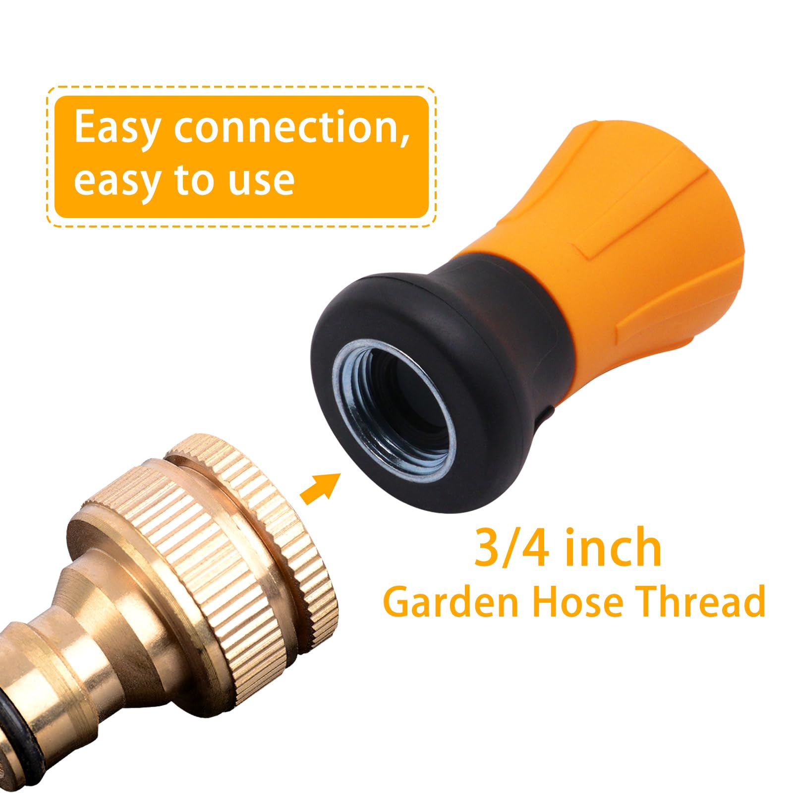 Sydien 3/4" Fire Hose Nozzle, Heavy Duty Fireman Hose Nozzle, Adjustable High Pressure Sprayer Nozzle for Car Washing Patio Cleaning Watering Lawn and Garden, Universal Fit Garden Hose Nozzle Orange