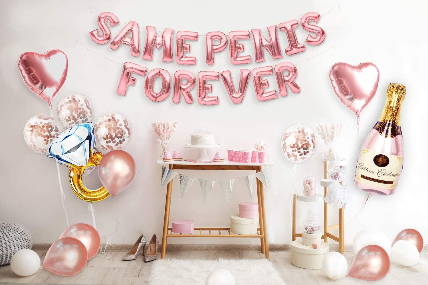 PartyForever Bachelorette Party Balloons Set with Rose Gold 16" Letters and Ring Balloon - Bachelorette Party Decorations Kit - Hen Party Supplies Bridal Shower Decorations