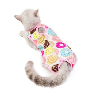 SMALLLEE_LUCKY_STORE Cat Professional Recovery Suit for Abdominal Wounds or Skin Diseases,E-Collar Alternative,Surgical After Surgery Wear Anti Licking for Small Medium Kitten Puppies,Donuts XL