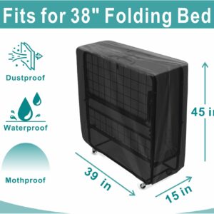 Folding Bed Storage Cover - 38" Waterproof Dustproof Universal Rollaway Bed Protector Cover - Fits 38 Inch Folding Bed (39 "L × 15" W × 44.8 "H) - Black