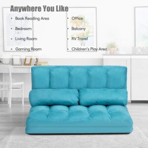 Giantex Adjustable Floor Sofa, Foldable Lazy Sofa Sleeper Bed 6-Position Adjustable, Suede Cloth Cover, Floor Gaming Sofa Couch with 2 Pillows for Bedroom/Living Room/Balcony (Blue)