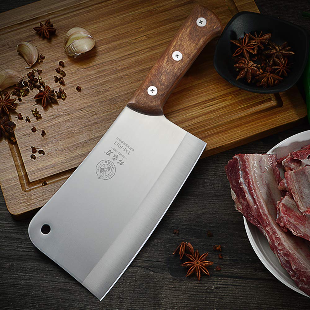 DENGJIA Heavy-Duty Cleaver 7.5 Inch Chinese Bone Chopper Knife With Full Tang Wooden Handle Butcher Knife for Bones