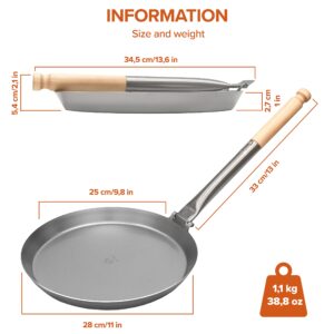 Stabilotherm JÄGARSTEKPANNA Original XL Carbon Steel Frying Pan with Foldable Steel Pipe Handle, for Outdoor Indoor Cooking, Camping