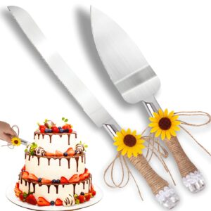 shellkingdom cake knife server set, cake cutlery knife and shovel with fashion craft baroque, stainless steel silverware for personalized weddings, birthday, party, christmas (sunflower)