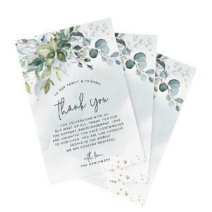 bliss collections thank you place setting, greenery watercolor, table place cards for weddings, receptions, rehearsals, dinner parties, events and celebrations, 4"x6" (50 cards)