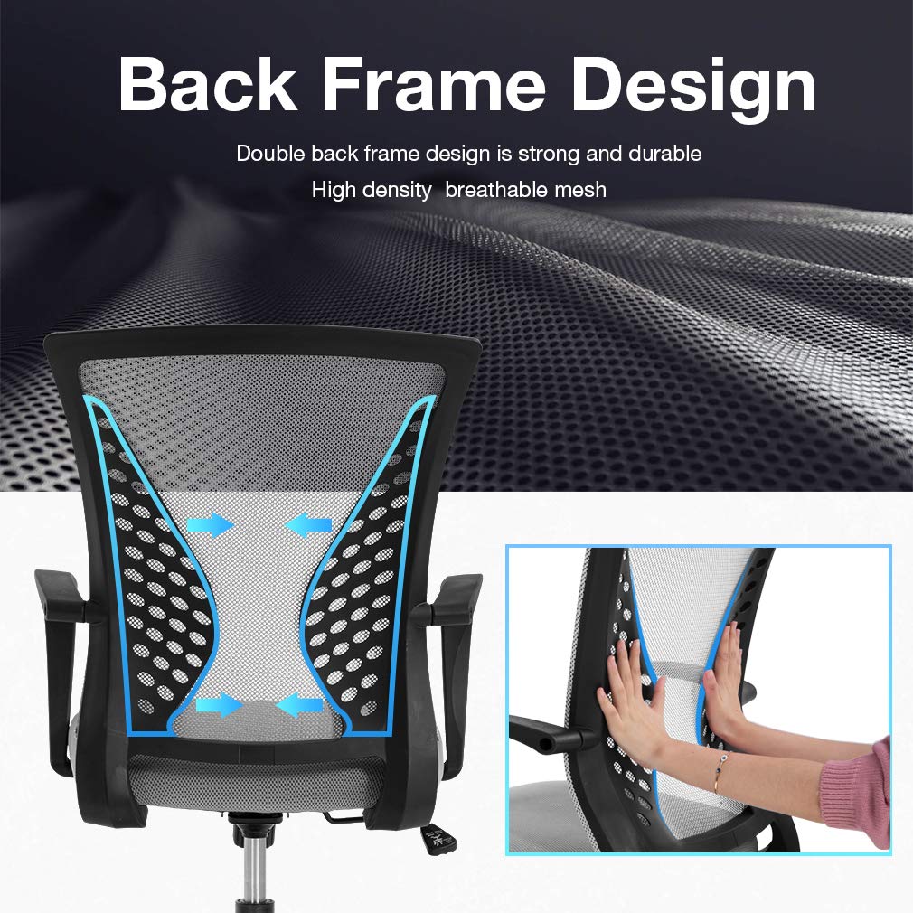 Ergonomic Office Chair Desk Computer Mesh Executive Task Rolling Gaming Swivel Modern Adjustable with Mid Back Lumbar Support Armrest for Home Women Men (Grey)