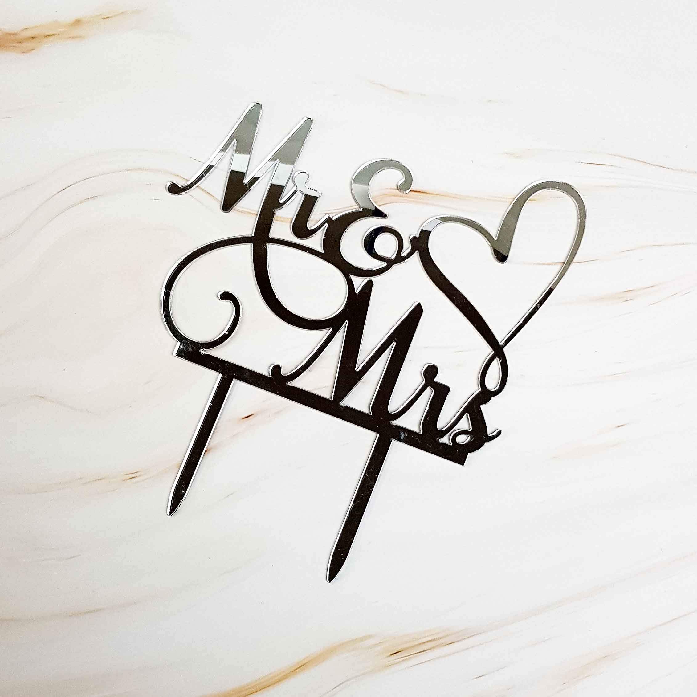 AMINJIE Mr and Mrs Cake Topper, Bride and Groom Sign Wedding/Engagement Cake Toppers Decoration, Mirror Silvery Acrylic