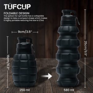 TUFCUP Spit Cup Spittoon for Chewing, Portable Reusable Spit Dipping Cup with Lid, Collapsible Spill Resistant Leak Proof Silicone Body Travel Spitter (Black)