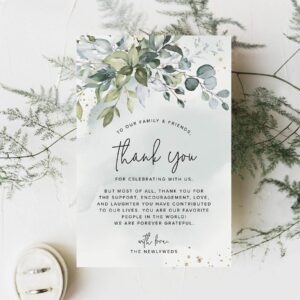 Bliss Collections Thank You Place Setting, Greenery Watercolor, Table Place Cards for Weddings, Receptions, Rehearsals, Dinner Parties, Events and Celebrations, 4"x6" (50 Cards)