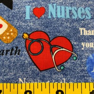 SYKEL ENTERPRISES Nurse Hero on Denim Design Quilting Cotton Fabric, 44 inches Wide, 100% Cotton, Sold by Yard, Blue, Plain, Angle Collection