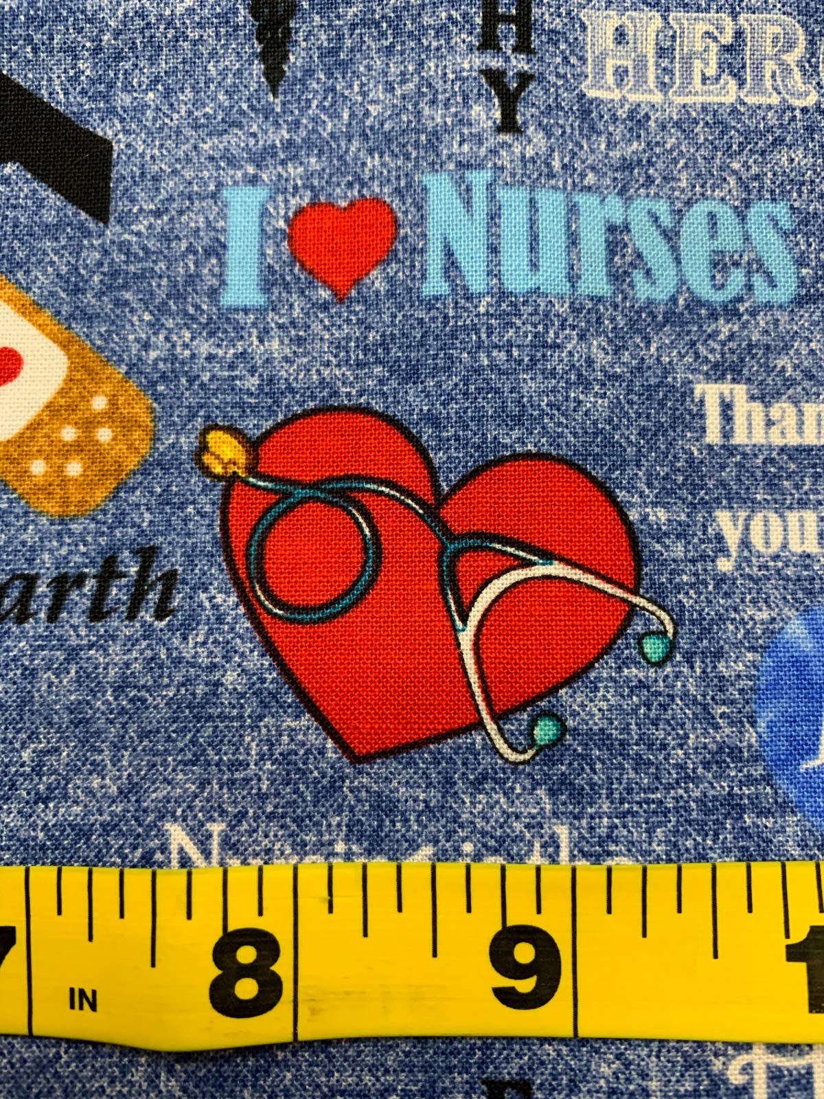 SYKEL ENTERPRISES Nurse Hero on Denim Design Quilting Cotton Fabric, 44 inches Wide, 100% Cotton, Sold by Yard, Blue, Plain, Angle Collection