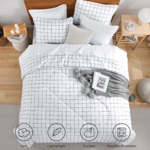 Andency Twin Size Comforter Set for Kids, 2 Pieces Black Striped White Grid Geometric Bedding Comforter, All Season Soft Lightweight Microfiber Down Alternative Bed Set for Boys Girls