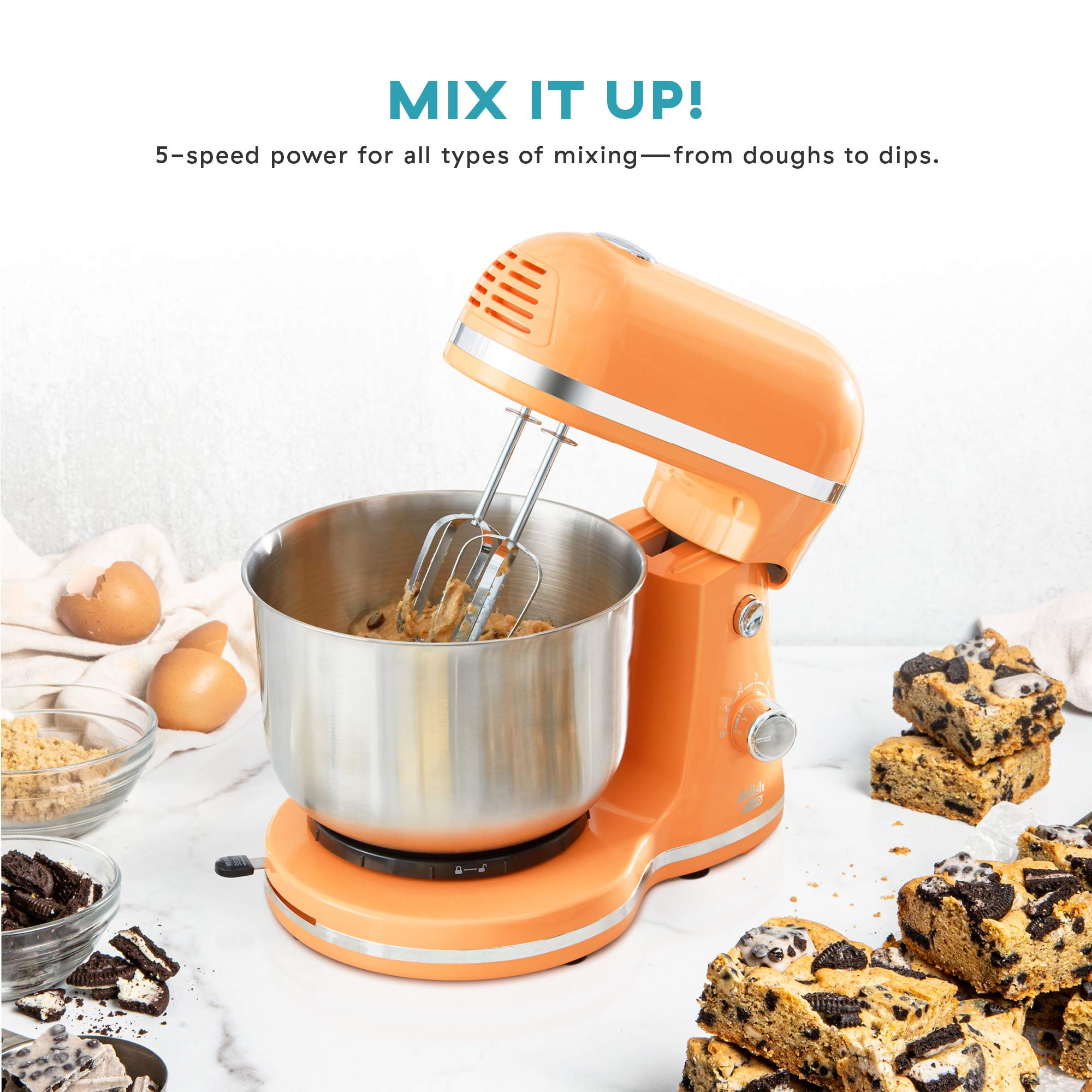 DASH Delish by DASH Compact Stand Mixer, 3.5 Quart with Beaters & Dough Hooks Included - Orange