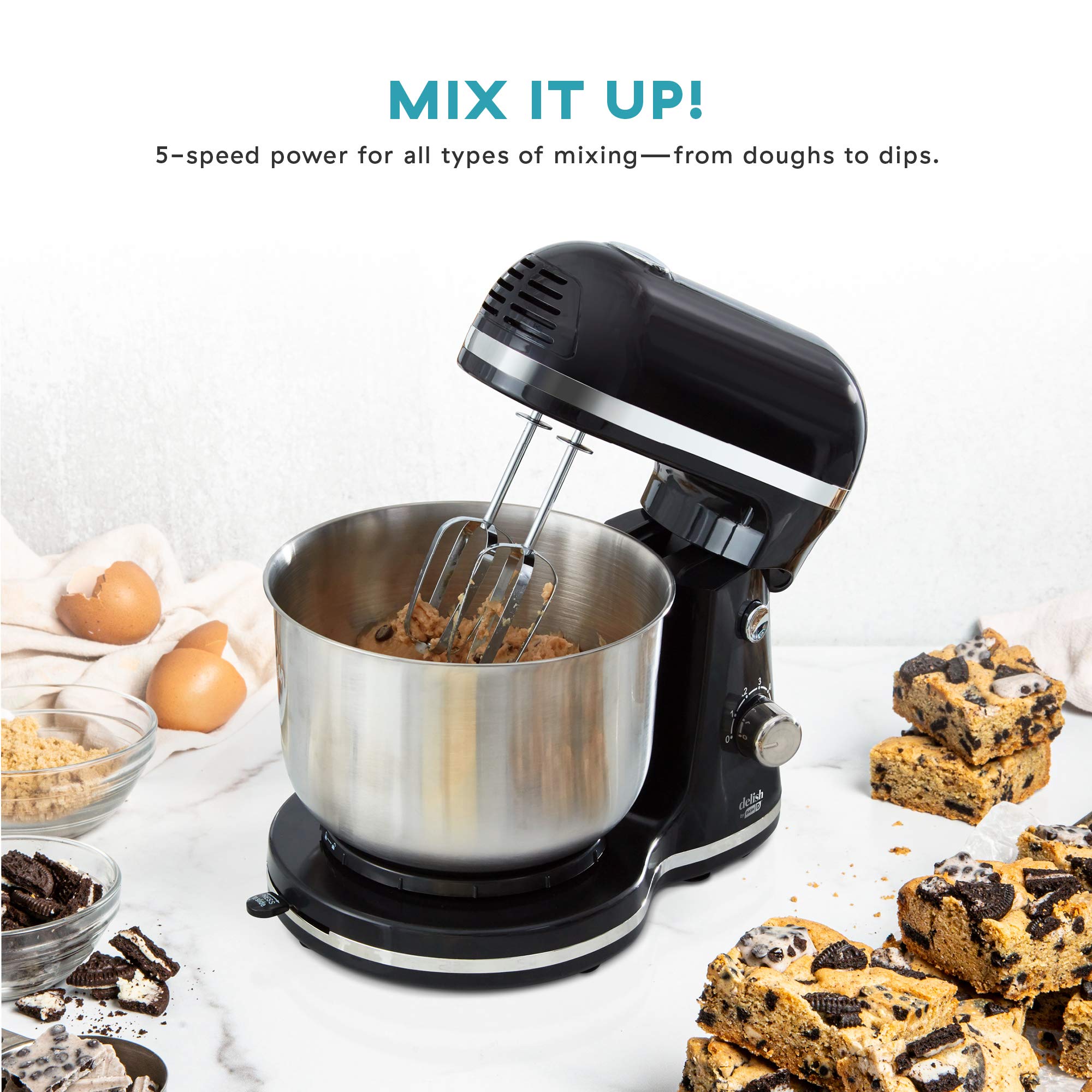 DASH Delish by DASH Compact Stand Mixer, 3.5 Quart with Beaters & Dough Hooks Included - Black