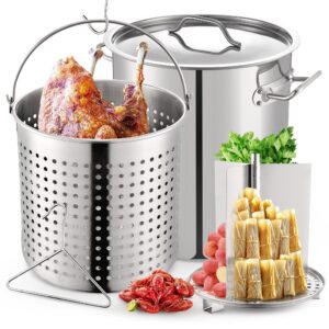 arc 52qt stainless steel stockpot for turkey fryer seafood boiler crawfish pot with basket and steamer rack, outdoor cooking pot for crab lobster shrimp boiling, and tamales steamer, 13 gal