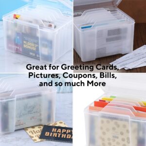 MISTIC COOL Greeting Card Organizer & Storage Box for Cards, 6 Adjustable Dividers, Plastic, Stackable, 10"L x 8.5"W x 7.5"H