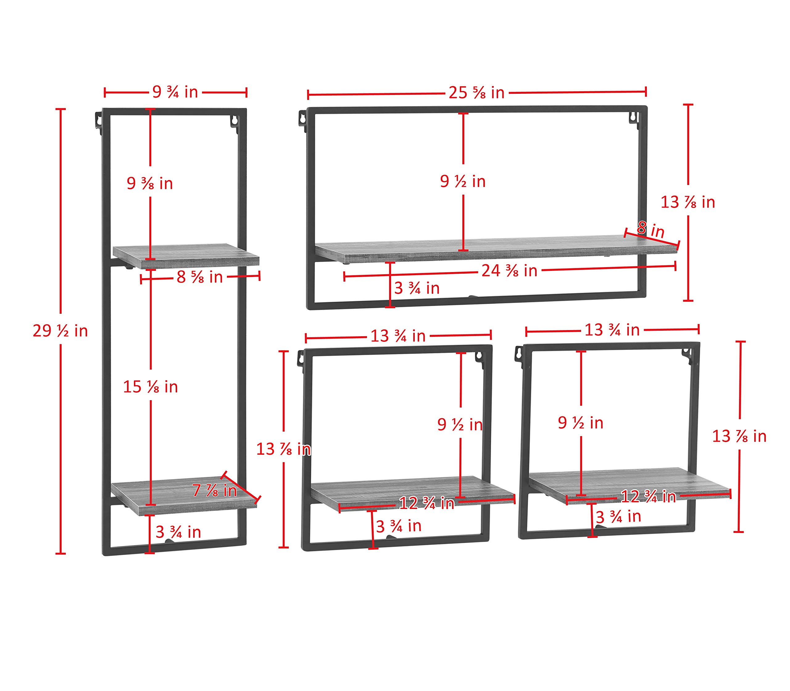 Danya B Framed Wall Art 4-Piece Modern Shelf Set - Metal Frame and MDF Shelves (Brown and Black)