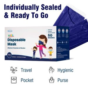 WECARE Disposable Face Masks For Kids, 50 Navy Face Masks, Individually Wrapped