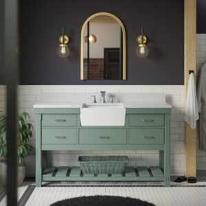 kitchen bath collection charlotte 60-inch single bathroom vanity (quartz/sage green): includes sage green cabinet with stunning quartz countertop and white ceramic farmhouse apron sink